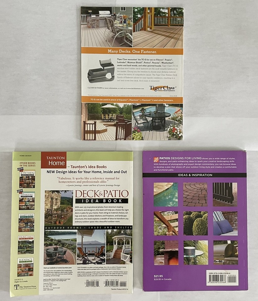 Lot 3 Books: Deck Builder; Deck & Patio Idea Book; Patios: Designs For ...