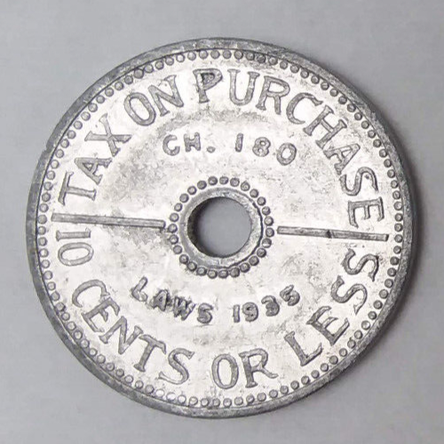 State of Washington 1935 Sales Tax Commission 10 Cent Aluminium Token ...