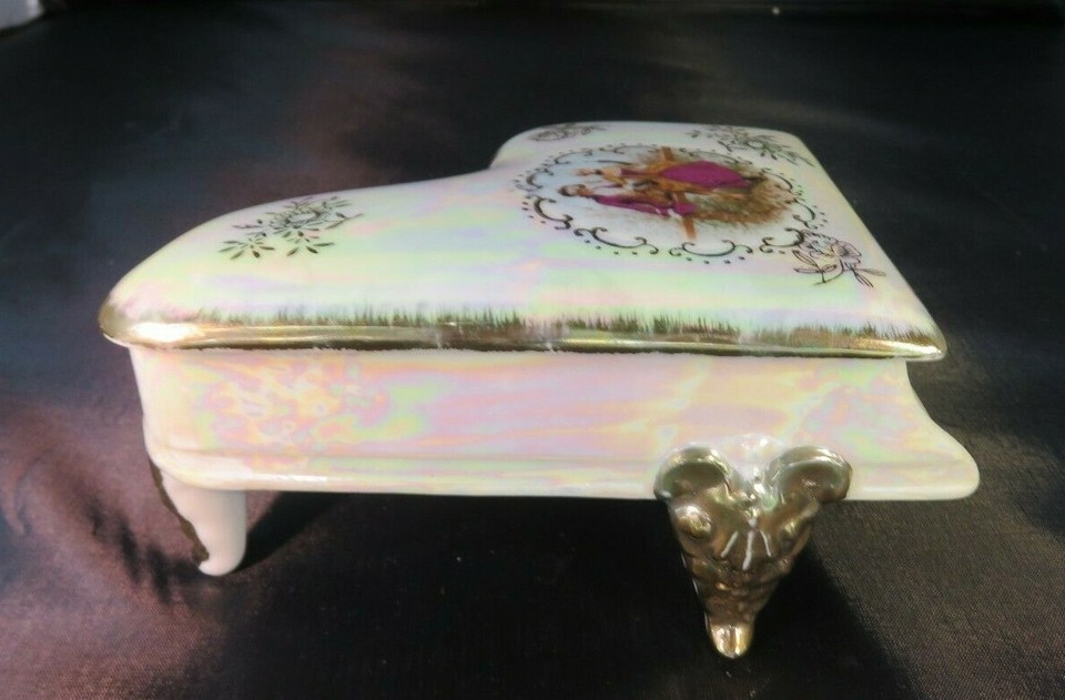 Beautiful ceramic Piano TRINKET JEWELRY BOX Victorian Picture (Empress ...
