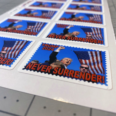 Fight Never Surrender! Donald Trump Shot, Vinyl Sticker Faux Stamps 10 ...