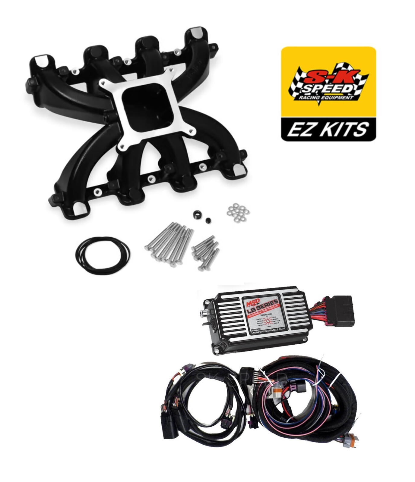 EZKLS SK Speed LS Carb Conversion Holley 300-132BK Single Plane Intake ...