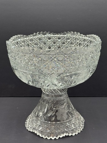 American. Brilliant Cut Glass Punch Bowl With Stand 2 Piece Antique 10 ...