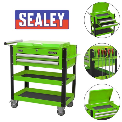 Sealey AP760MHV 2 Locking Drawers&2 Shelves Mobile Green Tool Trolley ...