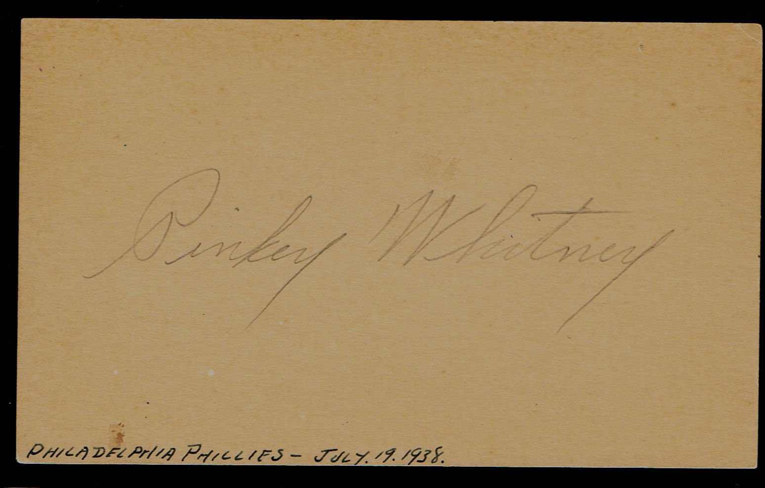 Pinky Whitney (d. 1987) signed autograph 3x5 index card Baseball Player ...