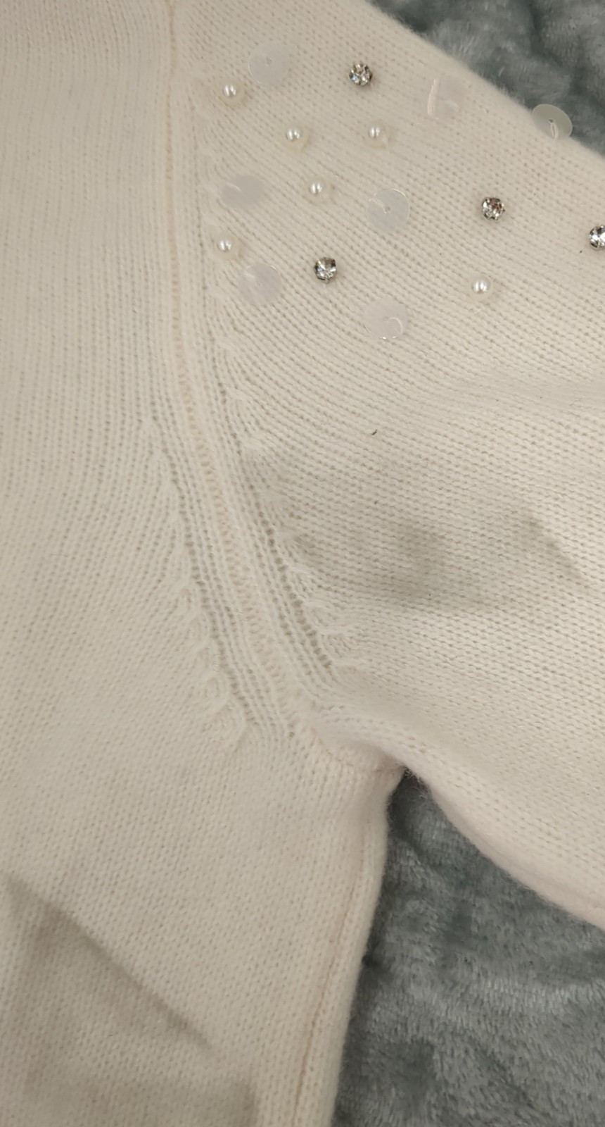 Charter Club Women's Cashmere Sequin Embellished Sweater, Ivory Sz-M ...