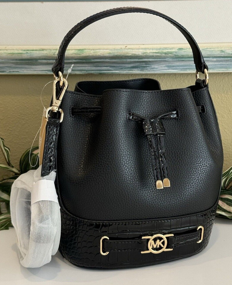 MICHAEL KORS REED MEDIUM SMALL BUCKET CROSSBODY SHOULDER BAG BLACK ...