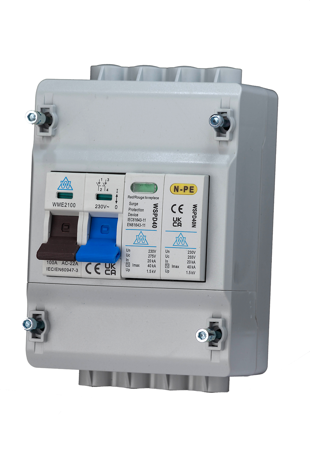 WEC440SP SPD 100A 2 Pole Terminal Mains Switch Meter Supply Tails Cable ...