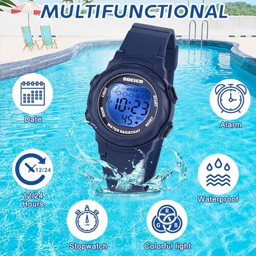 Kids Digital Watches for Girls Boys, Waterproof 5ATM, 7 Color Lights ...