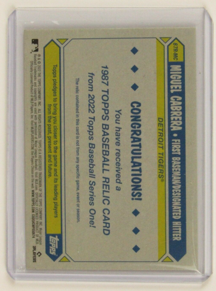 2022 Topps '87 Topps Relics #87RMC Miguel Cabrera Detroit Tigers MLB ...