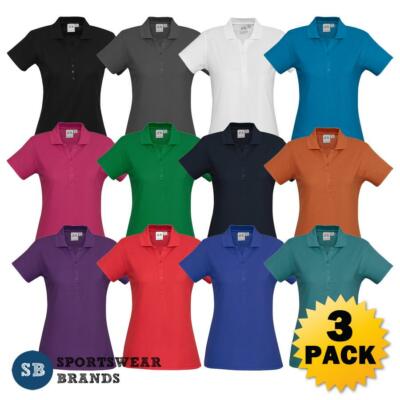 3 x Ladies Crew Polo Shirt Top Size 8 10 12 14 16 18 20 22 24 Womens ...