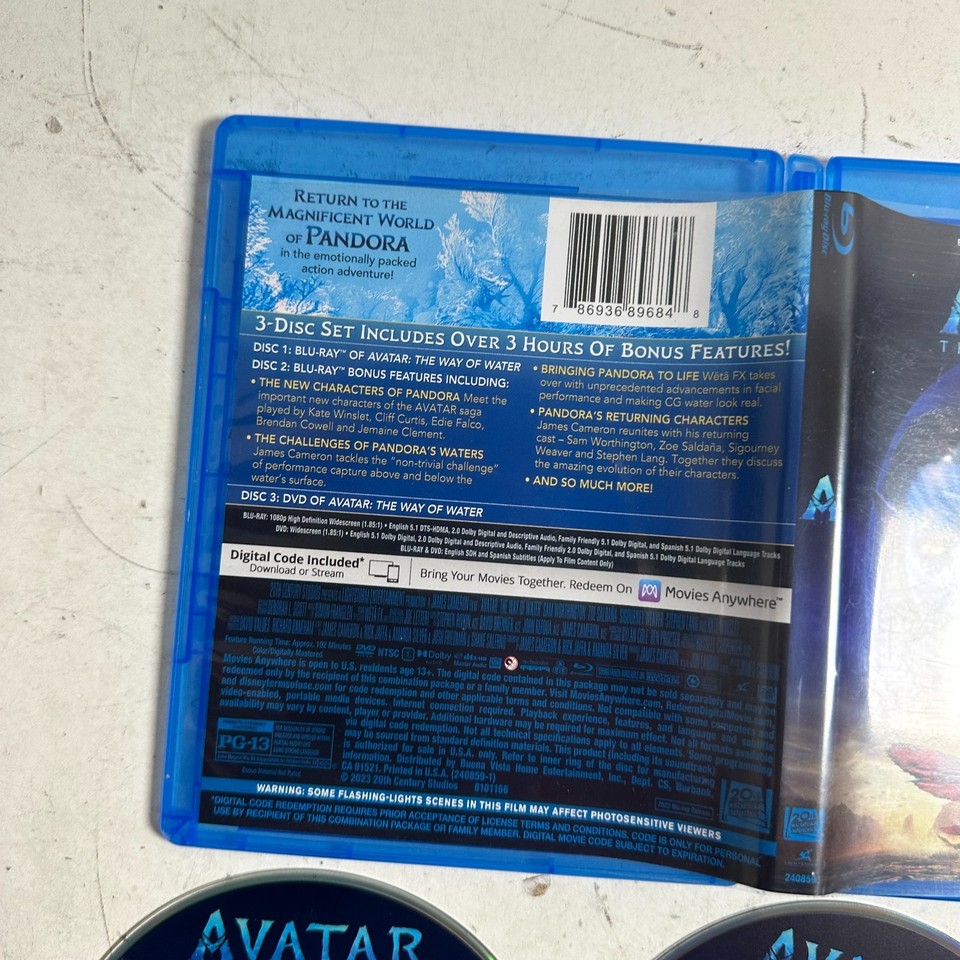 Avatar: The Way of Water (Blu-Ray + DVD) James Cameron Sci-fi Action 3 ...