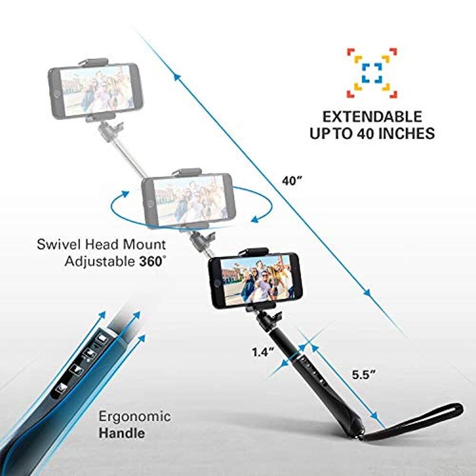 Polaroid 40" 'Selfie Stick'/Extender With Integrated Bluetooth Remote ...