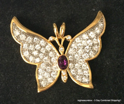 Vintage Necklace Pendant SIGNED 1999 PS CO Rhinestone Gold tone ...