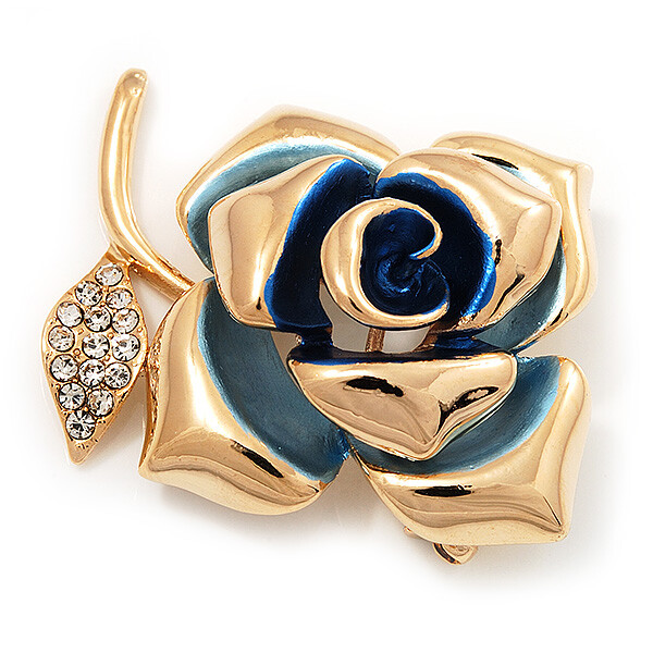 Gold Plated Crystal Rose Brooch (Blue & Clear) | eBay