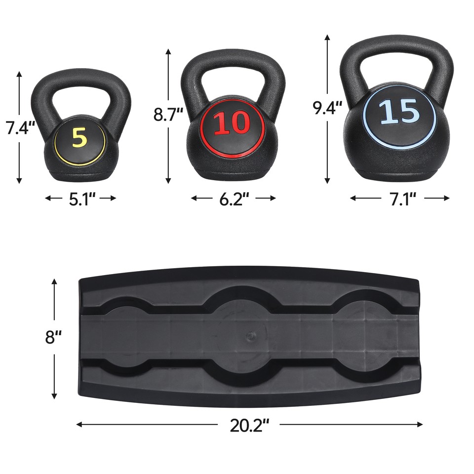 3-Piece Kettlebell Set Exercise Fitness Weight Set Include 5 lbs, 10 ...