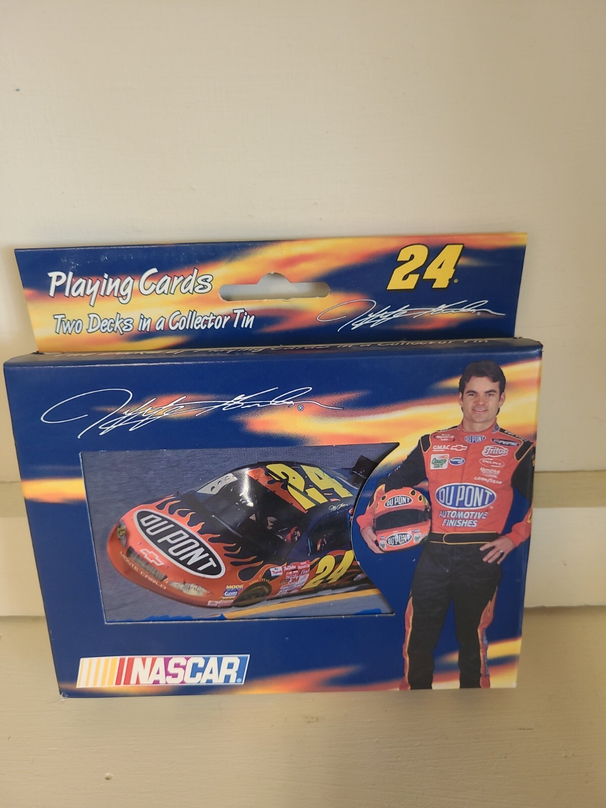 JEFF GORDON (2) PACKS PLAYING CARDS IN COLLECTIBLE TIN #24 DUPONT FLAME ...