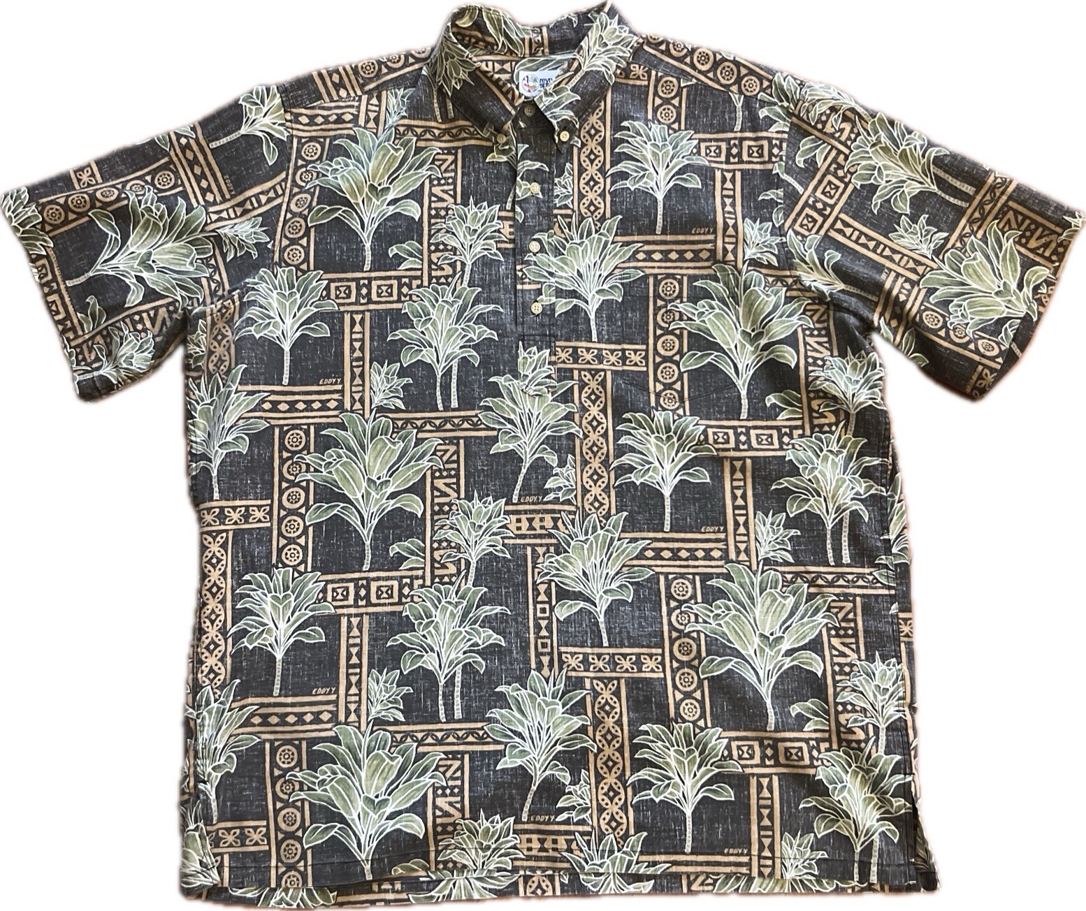 VTG Reyn Spooner Eddy Y Ti Leaf Tribal Print Hawaiian… - Gem