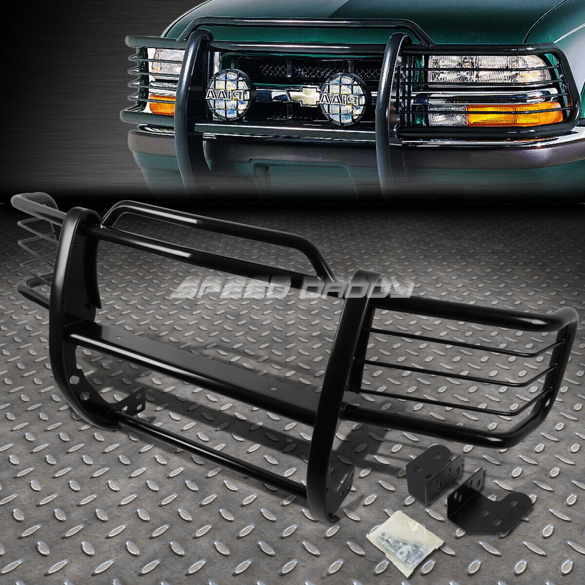 BLACK BRUSH GRILLE GUARD+ROUND SMOKE FOG LIGHT FOR 98-04 S10 BLAZER/S15 ...