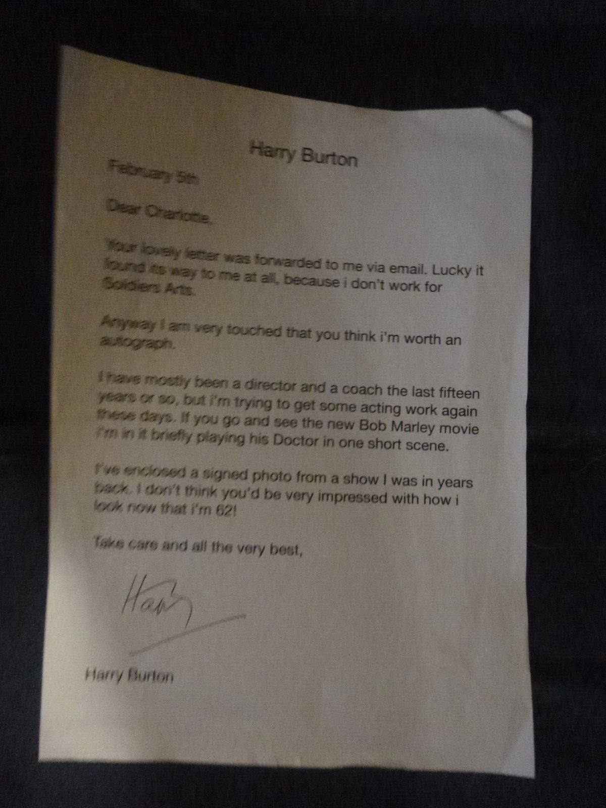 Desmond's Bob Marley One Love Fortunes Of War HARRY BURTON hand signed ...