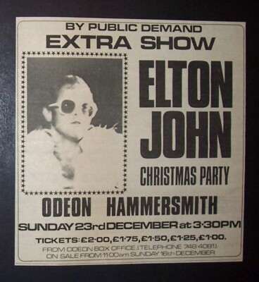 Elton John Odeon Hammersmith London Christmas Party 1973 Small Poster ...