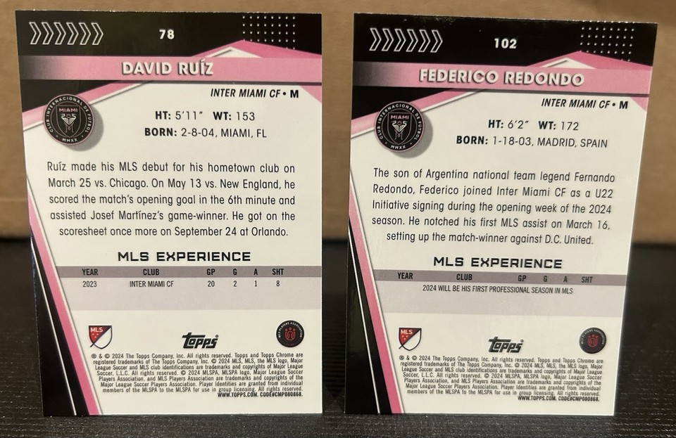 2024 Topps Chrome MLS David Ruiz #78 & Federico Redondo #102 Inter ...