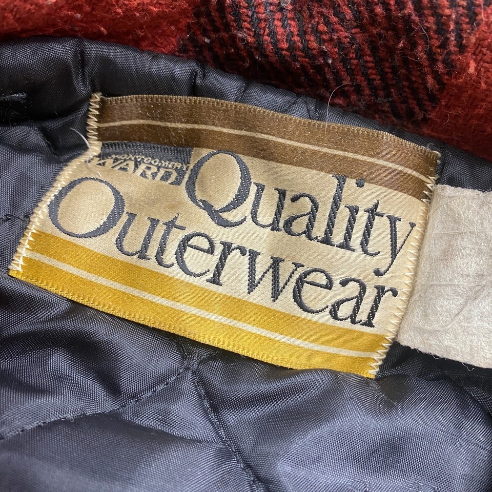Vintage 60S Montgomery Ward Wool Jacket Mens XL Red Black Plaid Hunting ...
