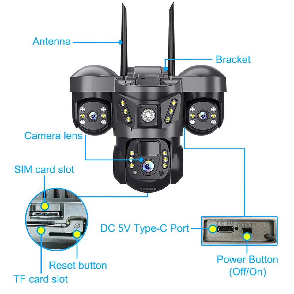 3 Lens 12MP Solar Battery Home Security Camera Outdoor Wifi Wireless ...