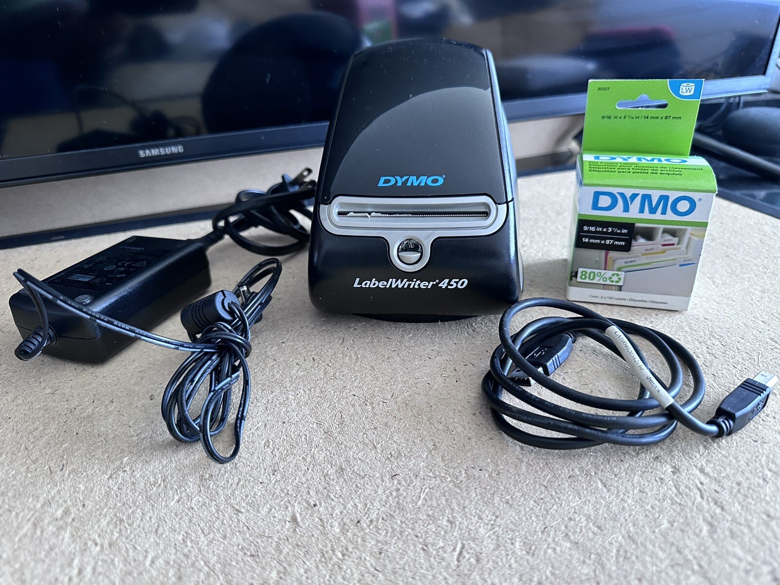 DYMO LabelWriter 450 Complete w/Cables, 1 File Folder Label Roll, Fully ...