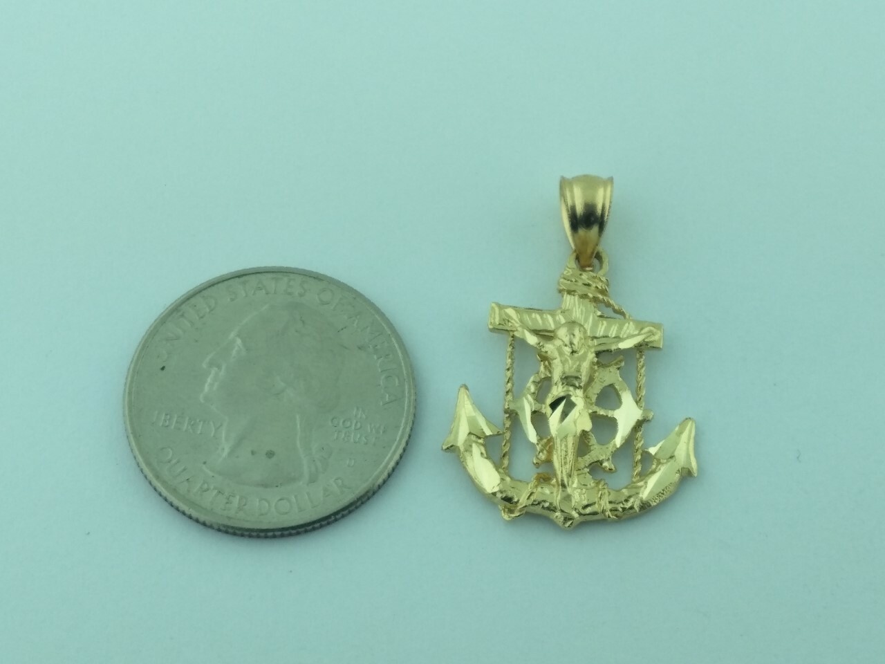 14K Solid Gold Anchor Pendant Dije de Ancla con Jesucristo en oro de ...