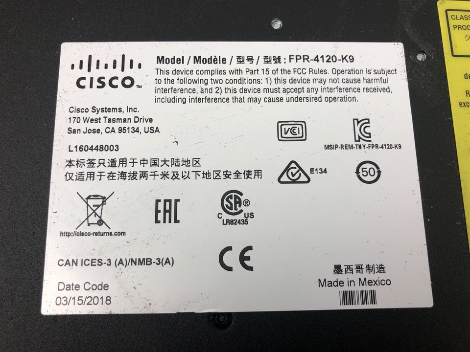 Cisco Firepower 4120 Network Security Appliance (FPR-4120-K9) | eBay