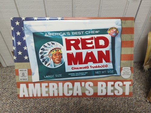 RED MAN CHEWING TOBACCO "AMERICA'S BEST"-NOS-EMBOSSED METAL SIGN- MFG ...
