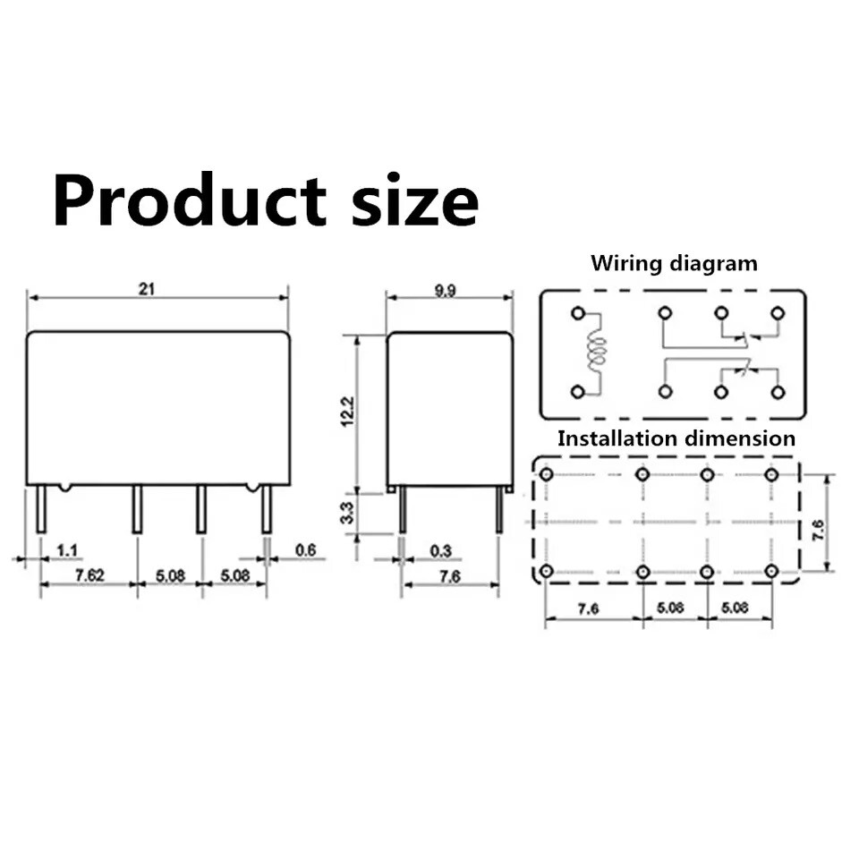 HK19F SubMini PCB Relays 3V 5V 9V 12V 24VDC Coils 1A DPCO/DPDT Contacts ...
