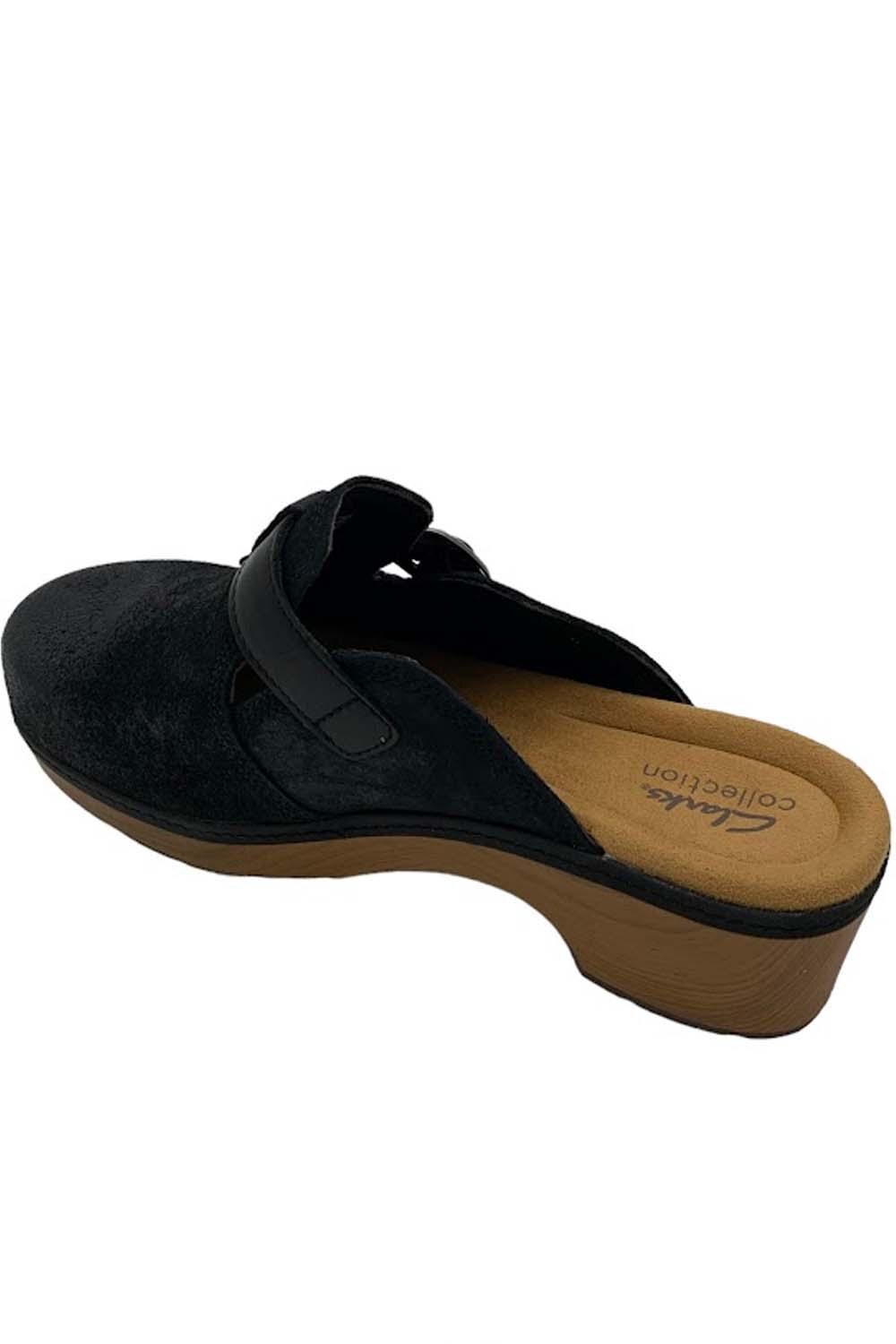 Clarks Collection Leather Heeled Clog Paizlee Nora Black Suede | eBay