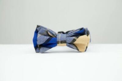 Max Bone Brody Bow Tie/Dog Collar Camel, Blue and Black Plaid Size ...