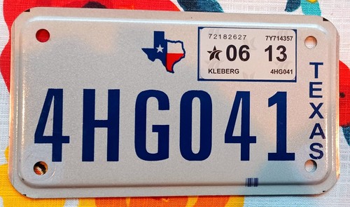 TEXAS Motorcycle License Plates - Authenic of KLEBERG County - 4HG 041 ...