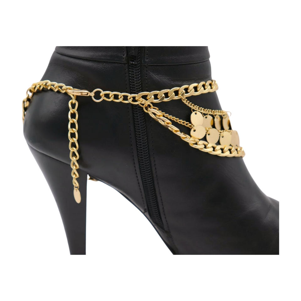 Women Gold Metal Boot Chain Bracelet Shoe Anklet Wave Circle Charms ...