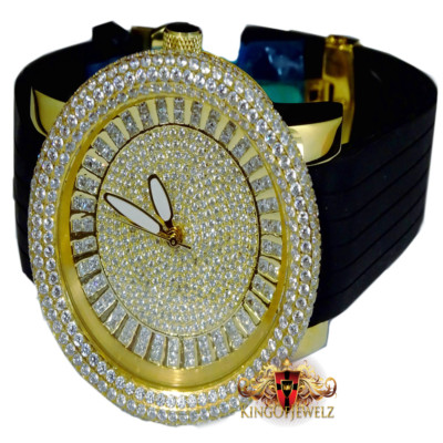 MEN'S NEW 3D FULL CUSTOM STAINLESS STEEL GOLD TONE SIMULATED DIAMOND ...