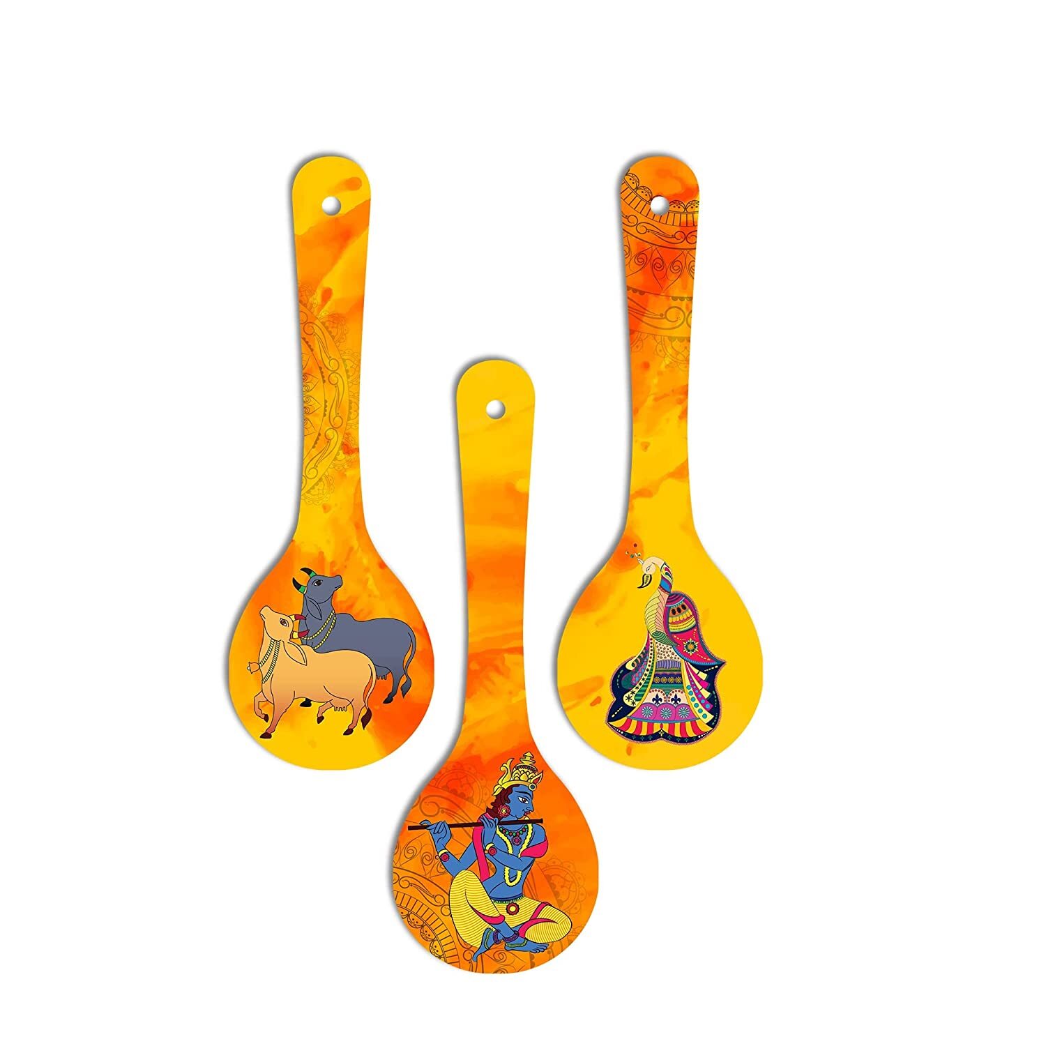Hindu Religious Art Wooden Wall Hanging Spoons for Home Office Decor ...