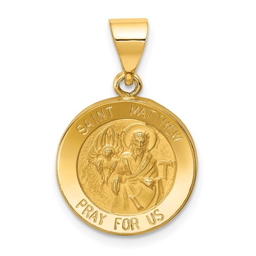 14k Polished and Satin St Matthew Medal Hollow Pendant | eBay