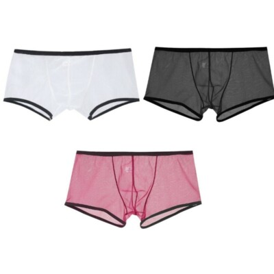 Men Swimwear Mesh Sheer Bikini Brie See Through Boxer Pouch Shorts ...