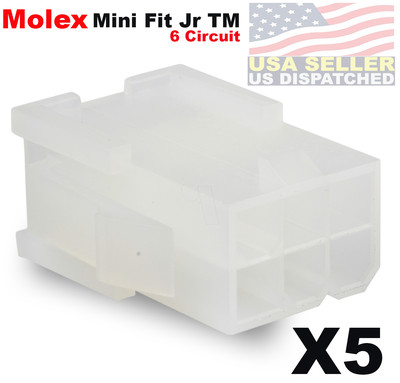 5x Molex 39-01-2061 Mini-Fit Jr Male Housing 6 Position Dual Row 4.20mm ...