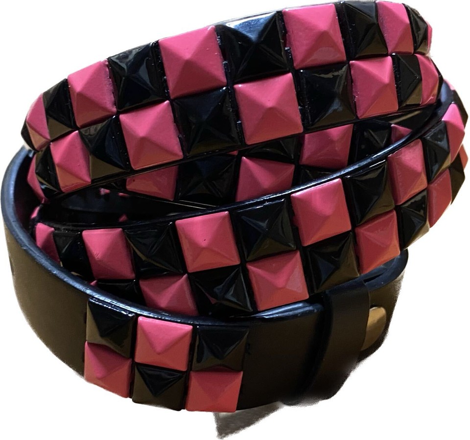 UNISEX Men/Women 2/3-Row Metal Pyramid Studded Belt Checker Punk Rock ...