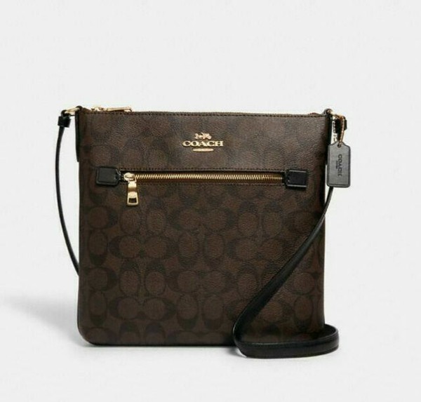 Coach Rowan File Bag In Signature Canvas Handbag - Black/Brown for sale ...