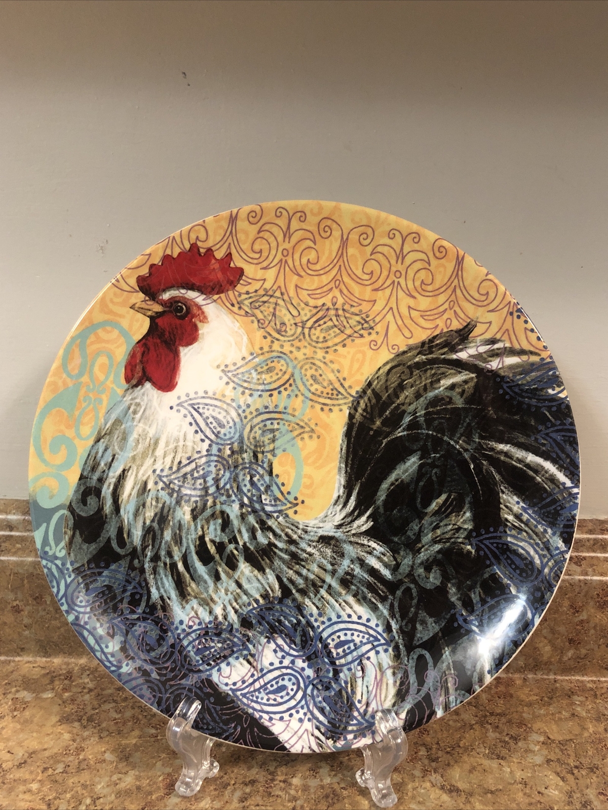 Susan's Winget, Rooster Dishes, 3 Plates, 9”. Hand Painted. Vibrant ...