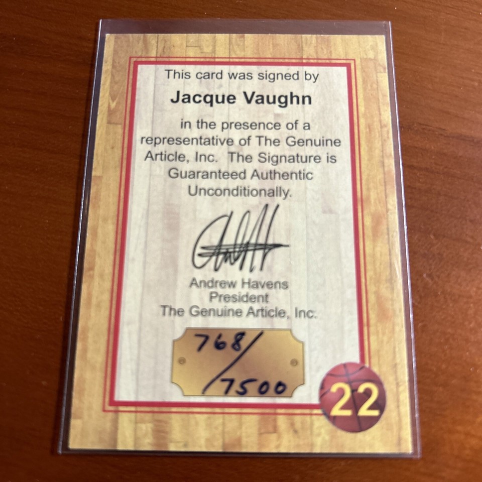 Jacque Vaughn 1997-98 Hardwood Signature Series Auto Card #20 Serial ...