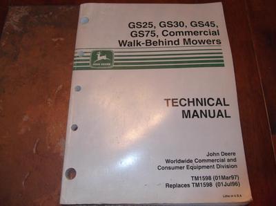 JOHN DEERE GS25 GS30 GS45 GS75 COMMERCIAL WALK BEHIND MOWERS TECHNICAL ...