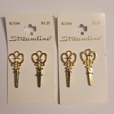 (Lot of 4) Streamline Gold Toned Scissors Button Charm 1.25" K1166 | eBay