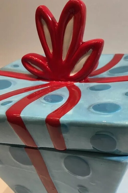 Sleight Bell Bistro Ceramic Cookie/ Candy Jar Rockin' Aqua Present w ...
