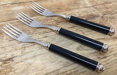 EME Italy Stainless Flatware Arcadia Black 84483 Italy 3 Salad Forks 18 ...