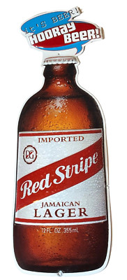 Red Stripe 23” Beer Bottle Tin Metal Bar Sign Hooray Beer! Jamaican ...